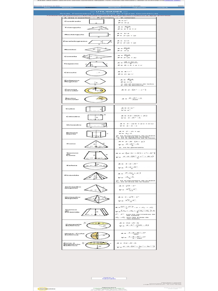 Áreas, Perímetros y Volúmenes de Figuras Geométricas | PDF | Geometría Elemental | Formas ...