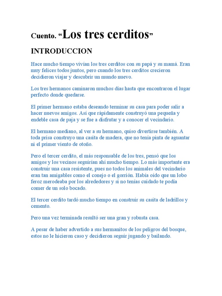 Cuento Los Tres Cerditos | PDF