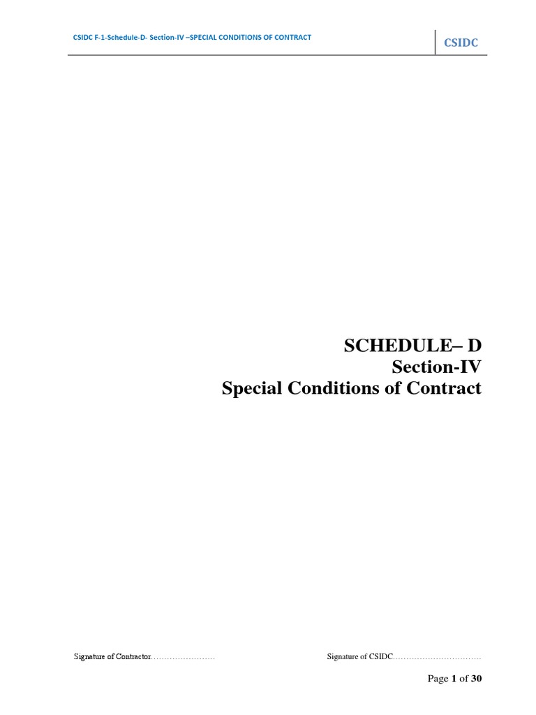 8 Schedule - D, Section IV, Special Conditions of Contract | PDF ...