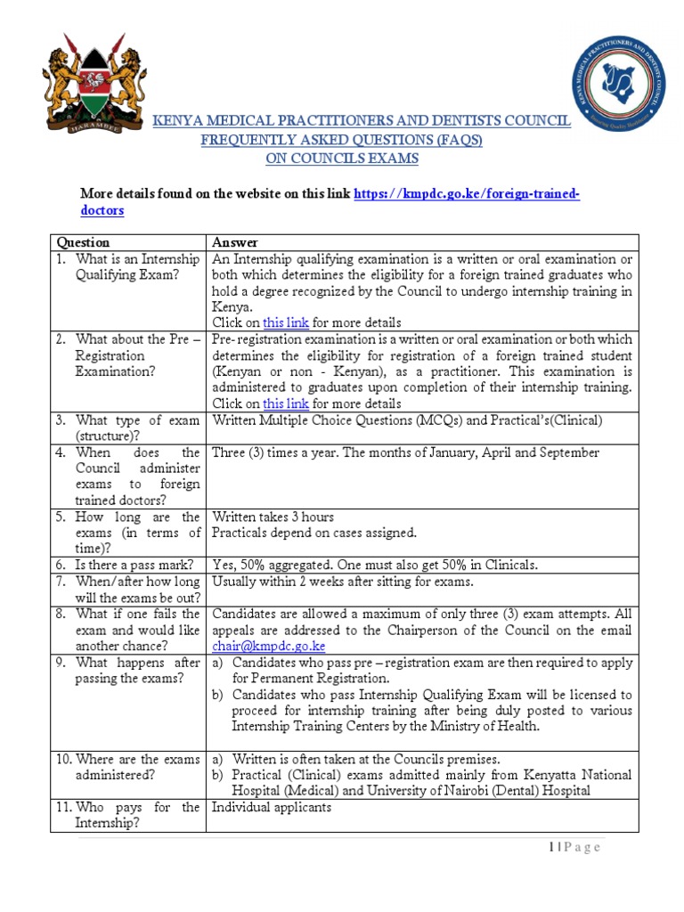 KMPDC Iqe-Pre Reg Exams Faq's | PDF | Test (Assessment) | Physician
