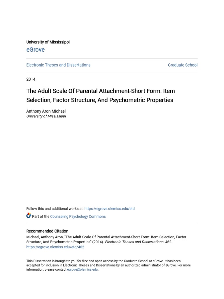 The Adult Scale of Parental Attachment-Short Form - Item Selection ...