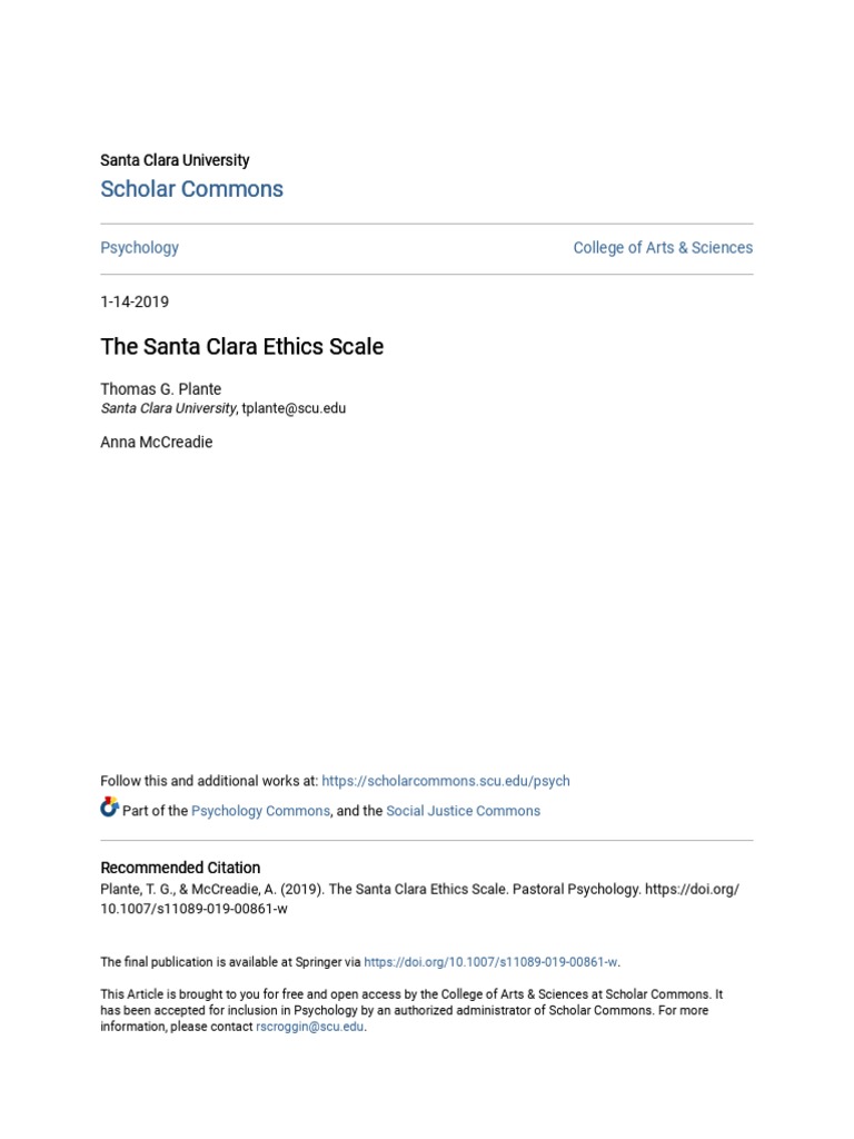 The Santa Clara Ethics Scale | PDF | Validity (Statistics) | Psychology
