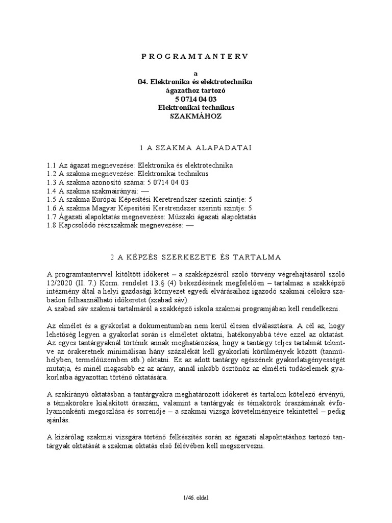 PTT Elektronika Elektronikai Technikus 2020 | PDF