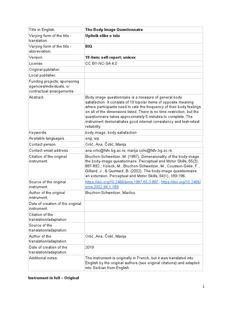 Biq 19 SR Unisex SRP Eng | PDF | Psychological Concepts | Subjective Experience