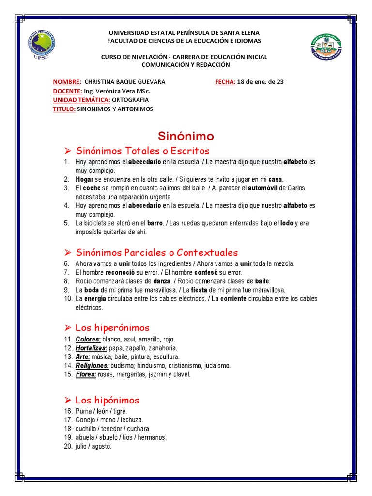 Sinonimos y Antonimos | PDF