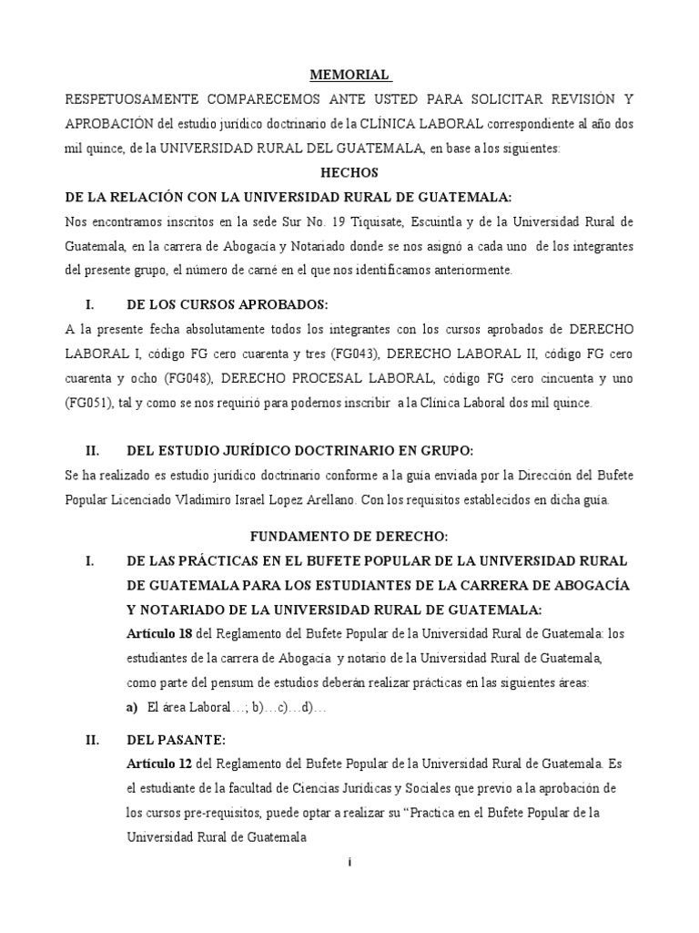 Solo Memorial | Descargar gratis PDF | Derecho laboral | Guatemala