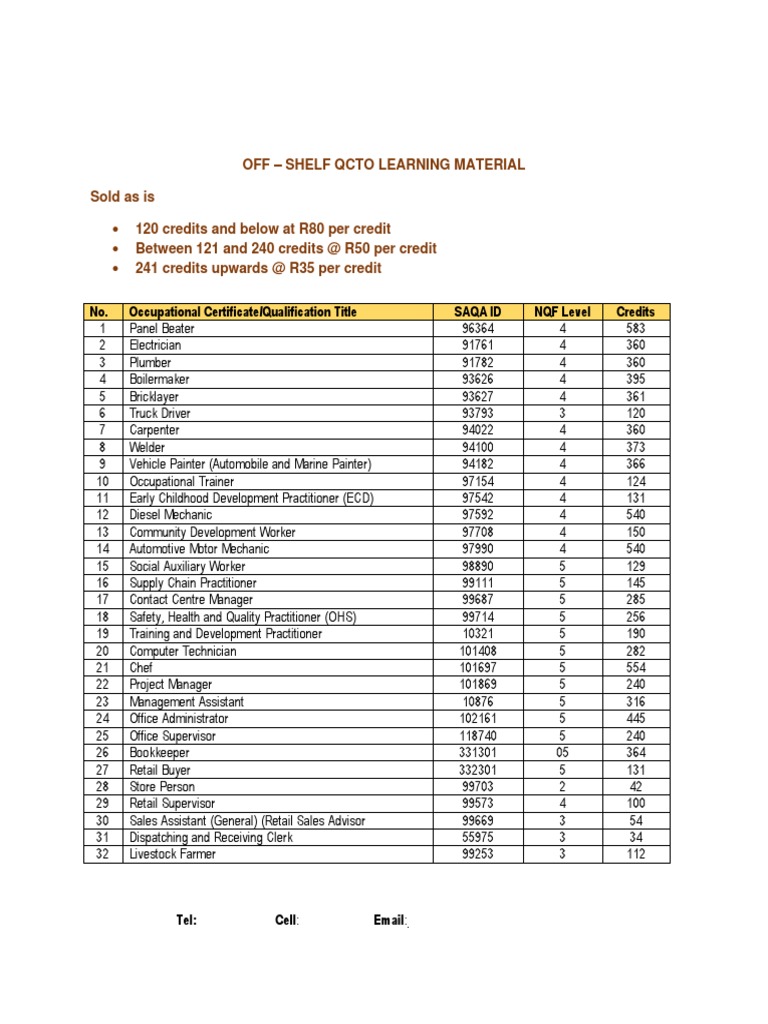 Qcto Qualifications And Learning Materials Pdf Vehicles Transport