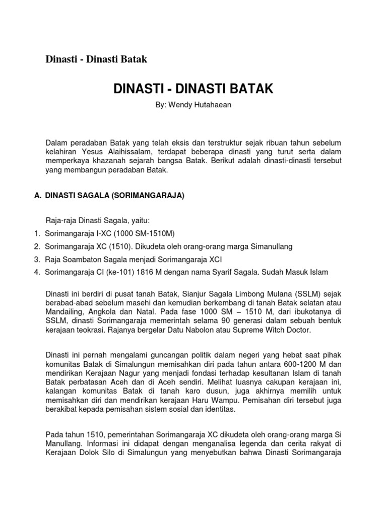 Dinasti - Dinasti Batak | PDF