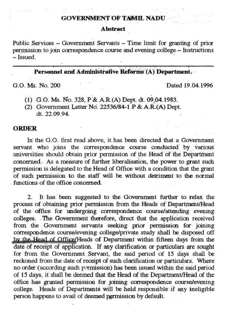 Government Order No 200 Personnel and Administratvie Reforms Department ...