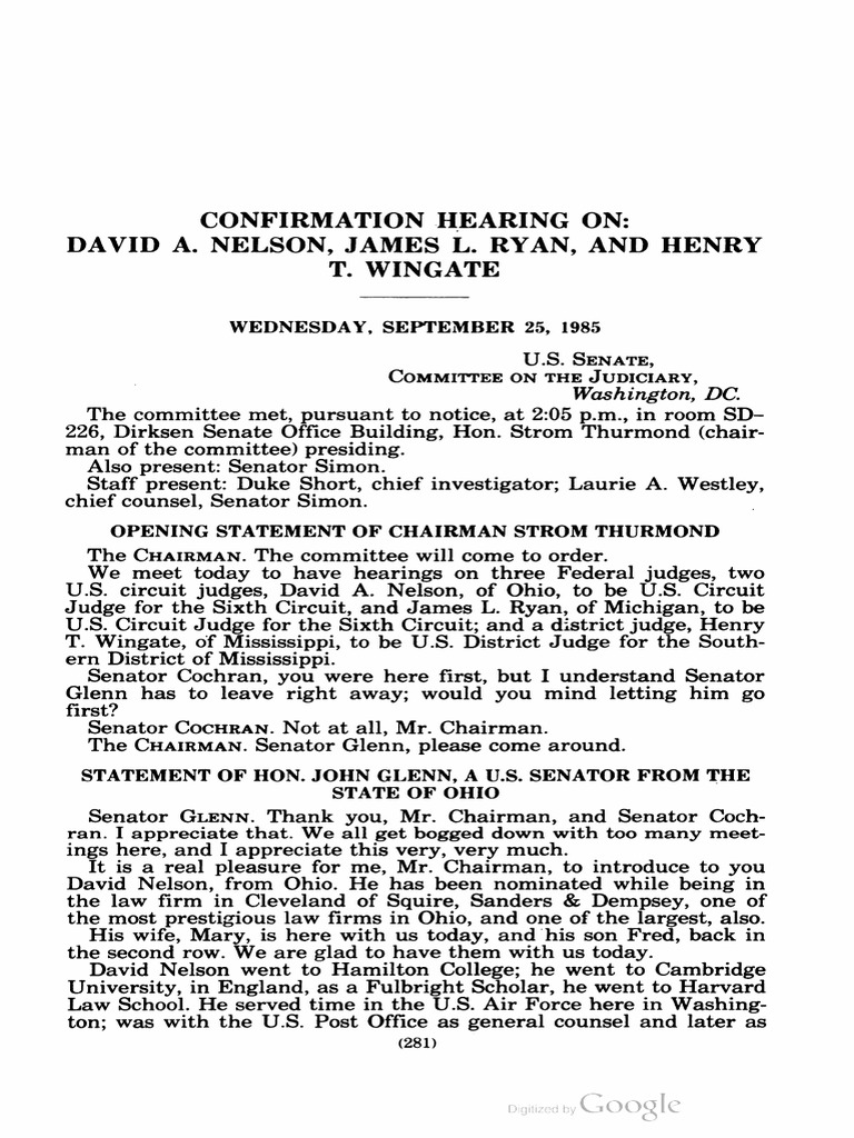 Confirmation Hearing-Judge Henry T. Wingate | PDF | Social Science | Law