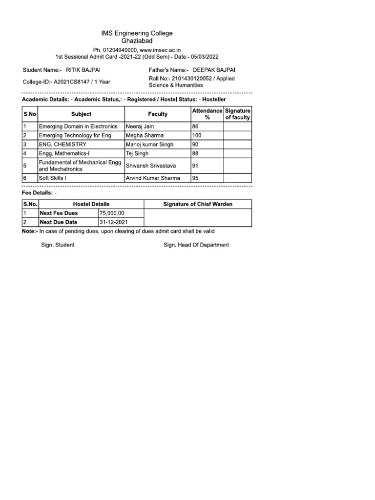 Ritik Admit Card | PDF