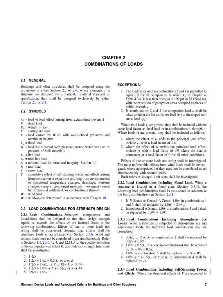 Chapter 2 Combinations of Loads | PDF | Structural Load | Mechanical Engineering