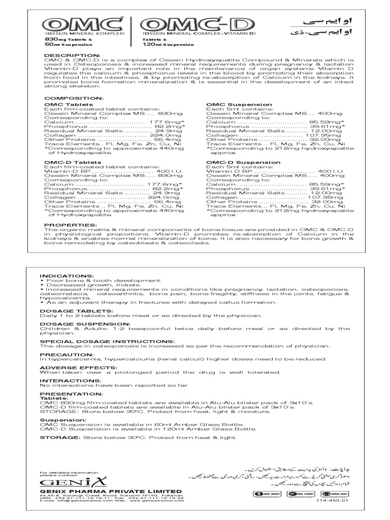 OMC & OMCD-Ossein Mineral Complex | PDF | Bone | Calcium