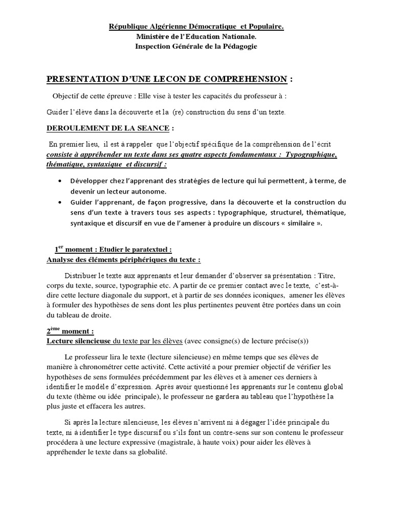 Objectifs de la compréhension écrite | PDF | Pédagogie | Méthode d ...