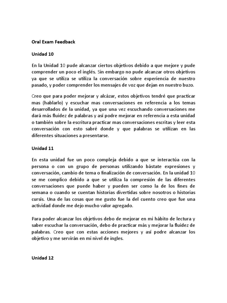 Oral Exam Feedback Pdf