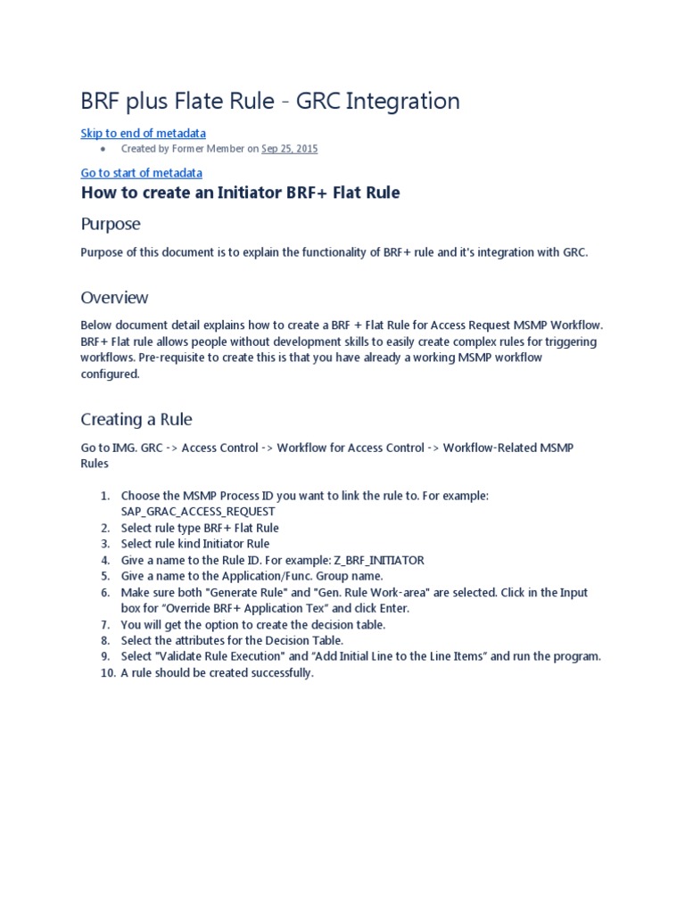 BRF+ Flat Rule GRC Integration Guide | PDF | Function (Mathematics ...