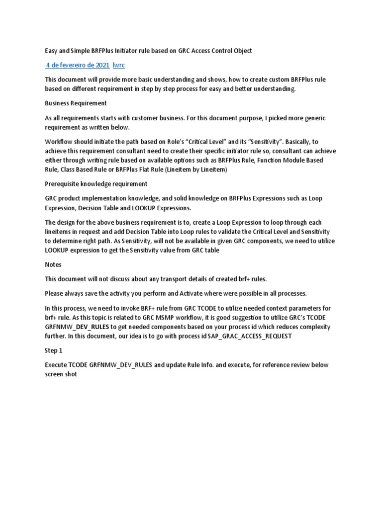BRFPlus Initiator Rule Based On GRC Access Control Object | PDF | Screenshot | Data Management