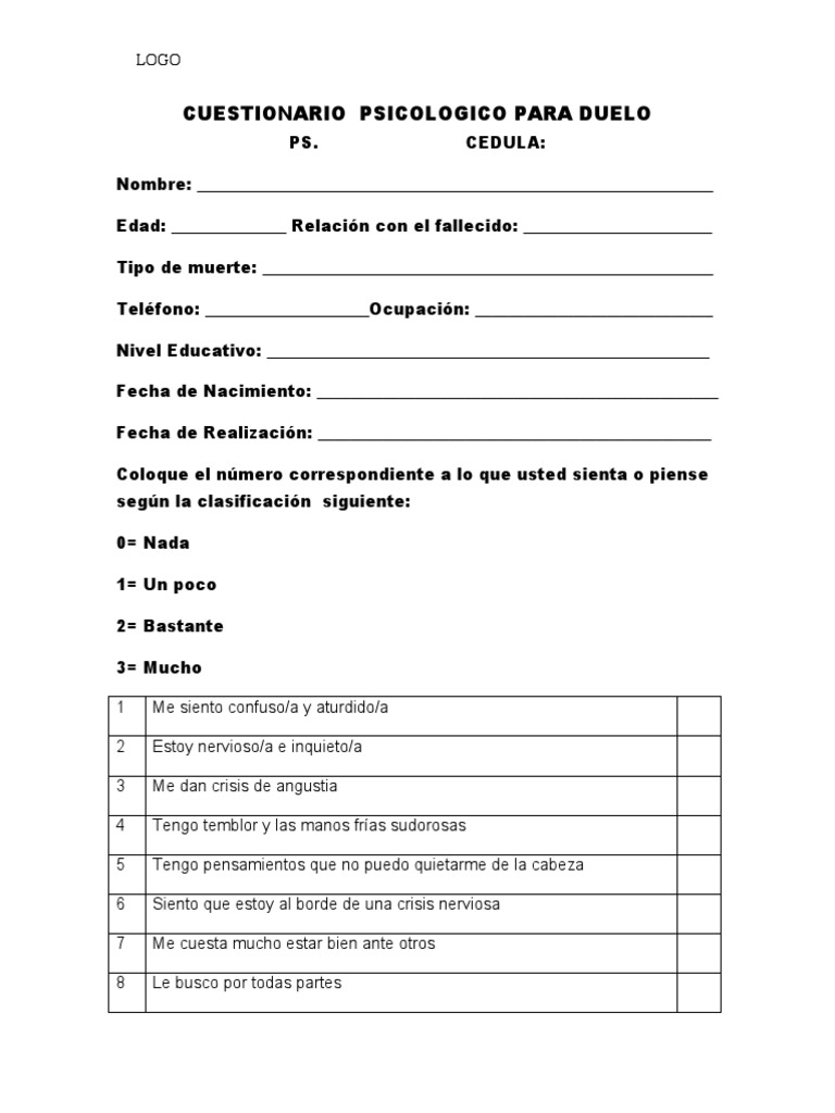 Cuestionario Psicológico para DUELO | PDF | Autosuperación | Estilo de vida