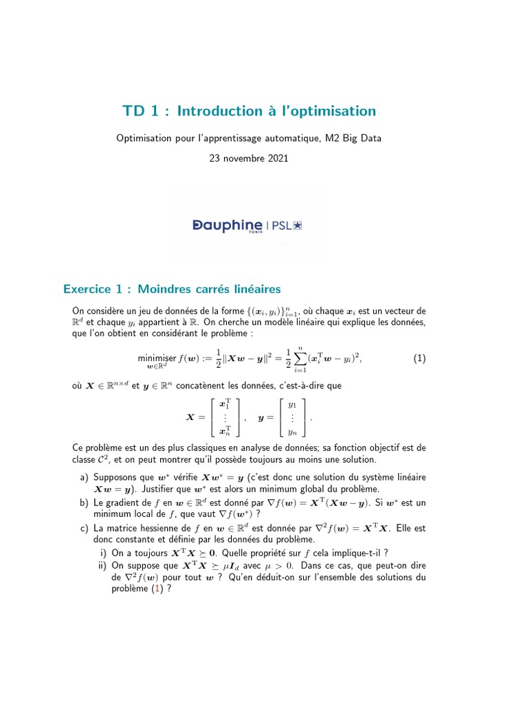 TD01TUN | PDF | Extremum | Optimisation mathématique