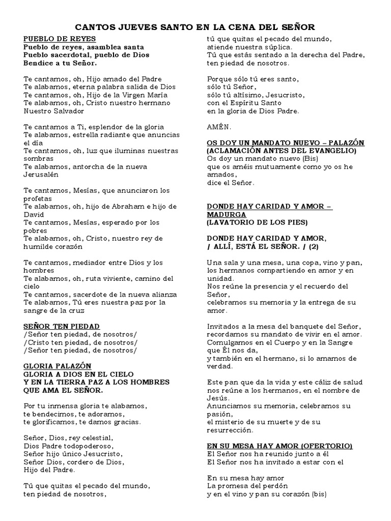 Cantos de Jueves Santo: Cena del Señor | PDF | eucaristía | Jesús