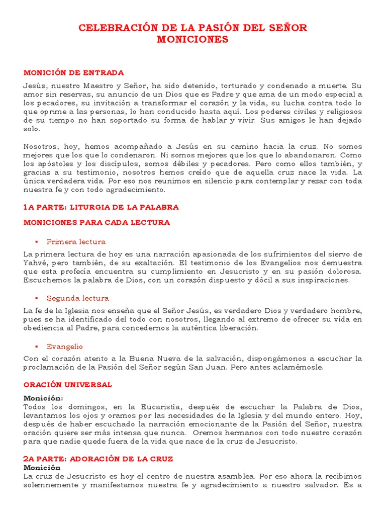 Celebración de La Pasión Del Señor - Moniciones | PDF | eucaristía | Misa (liturgia)