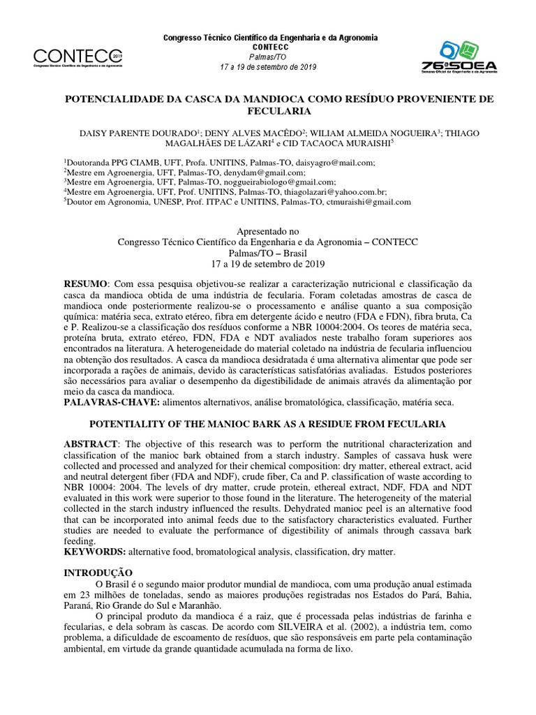 Casca de Mandioca como Resíduo de Fecularia | PDF | Desperdício | Fibra ...