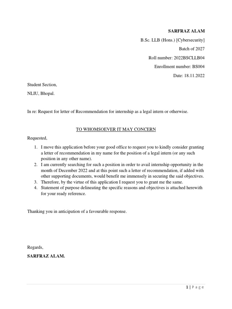 Recommendation Letter Request | PDF | Internship | Job Hunting