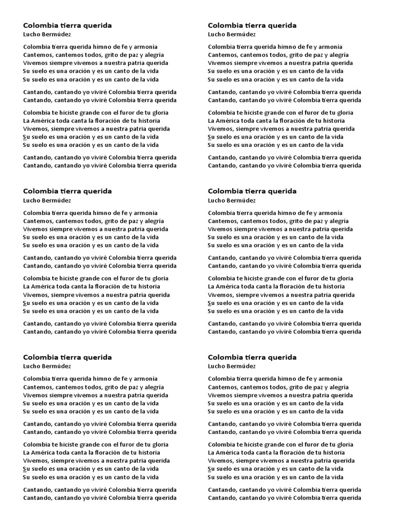 Colombia Tierra Querida Letra | PDF | Oración