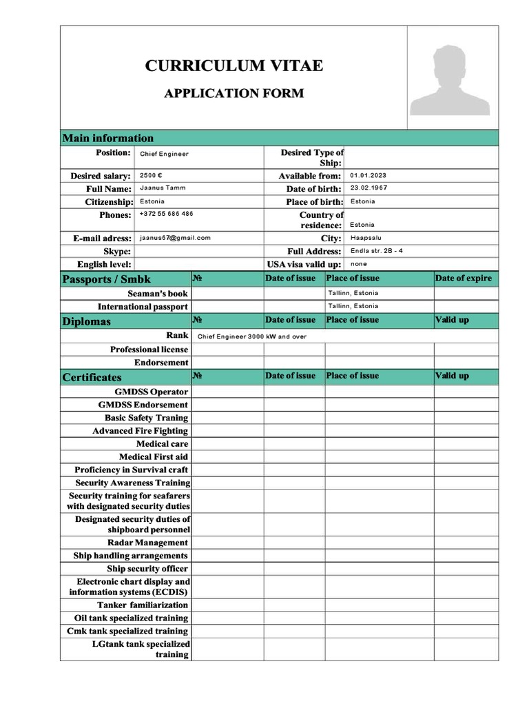 CV Form For Seaman - Compress | PDF