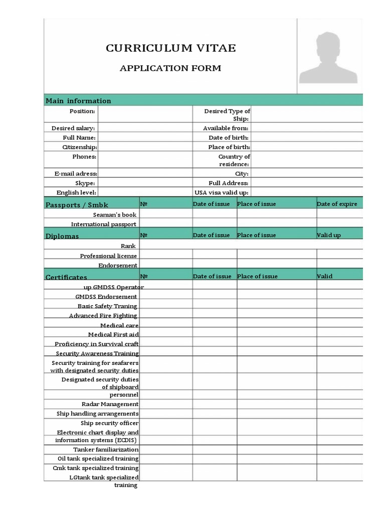 CV Form Seaman | Download Free PDF | Ships | Sailor