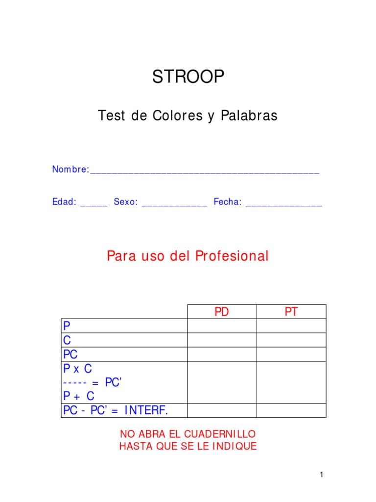 Stroop Color - TEST | PDF