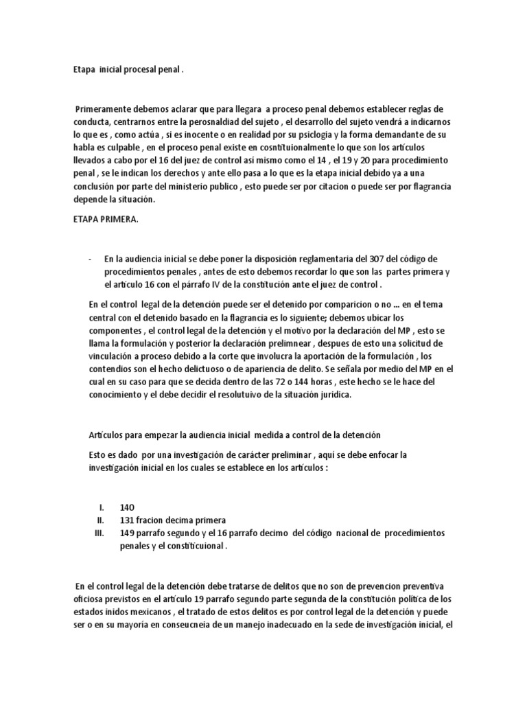 Etapa Inicial Procesal Penal | PDF | Derecho penal | Ley procesal