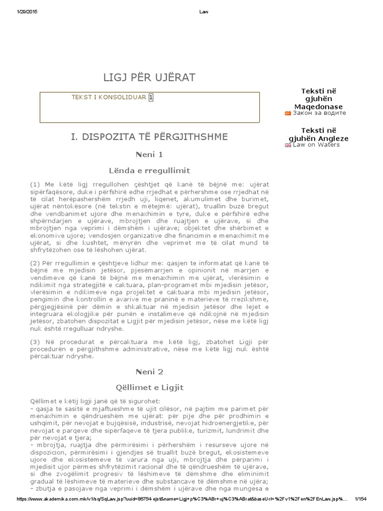 Ligj Për Ujërat | PDF