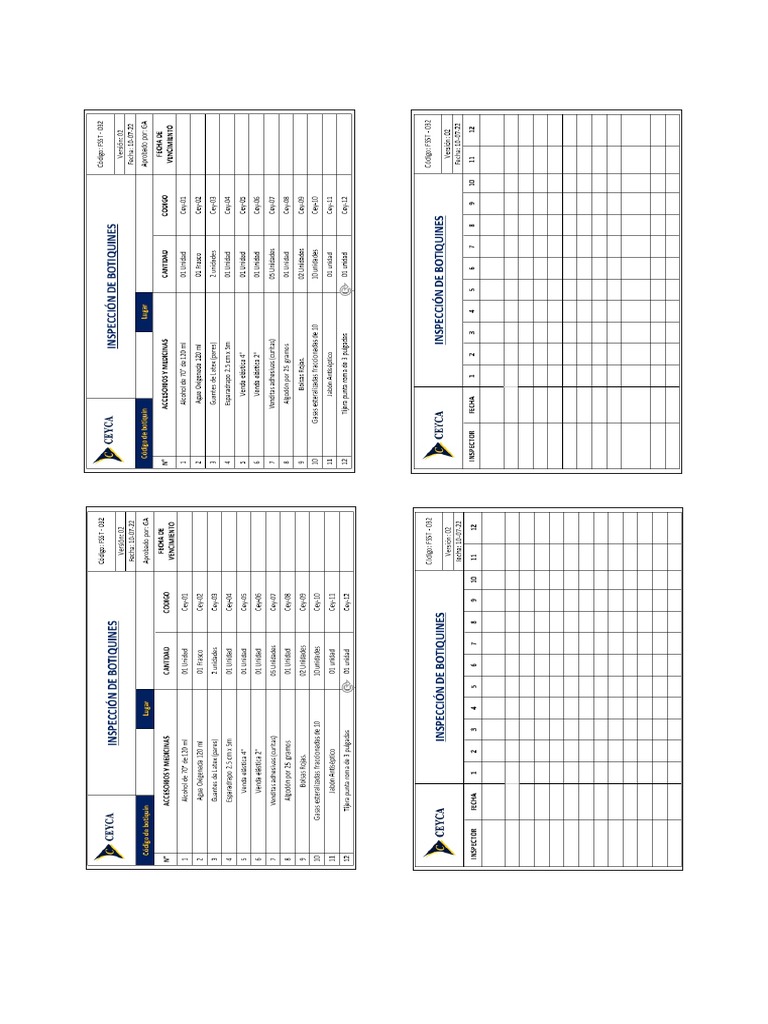 Tarjetas de Inspeccion de Botiquin | PDF Tarjetas de Inspeccion de Botiquin | PDF