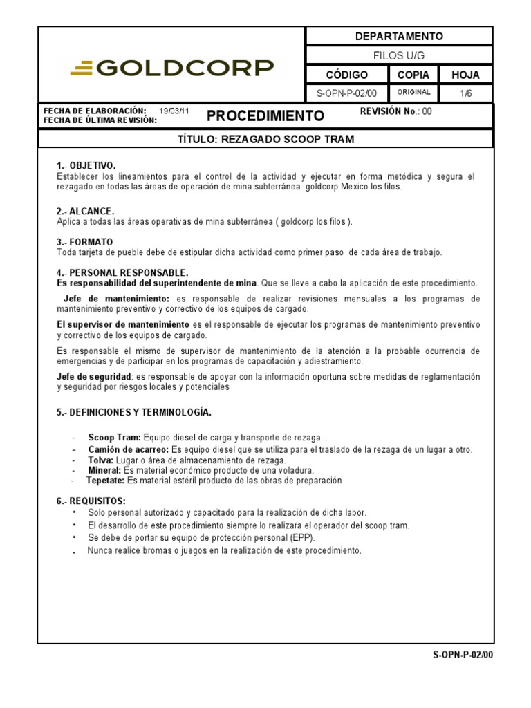 Procedimiento - Seguro - de - Rezagado de Scoop Tram | PDF | Minería