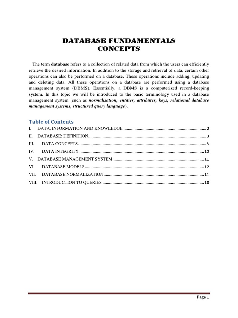 Database Fundamentals: An Introduction to Database Concepts, Terminology, and Design | PDF