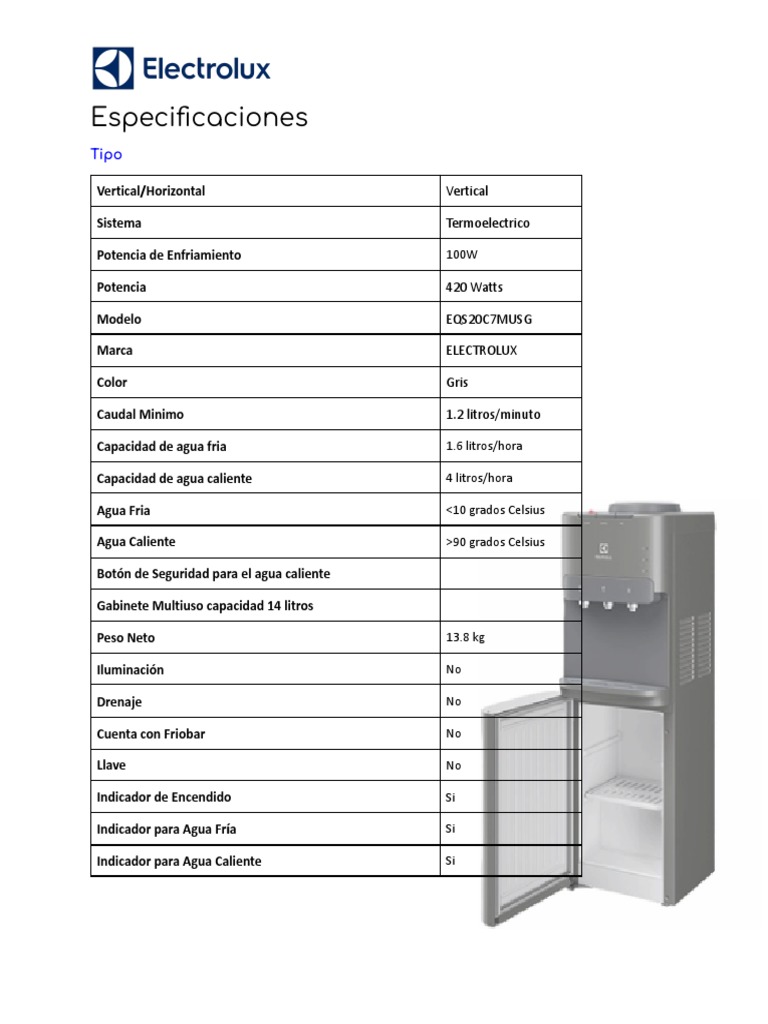 Ficha Tecnica Dispensador Electrico Electrolux | PDF