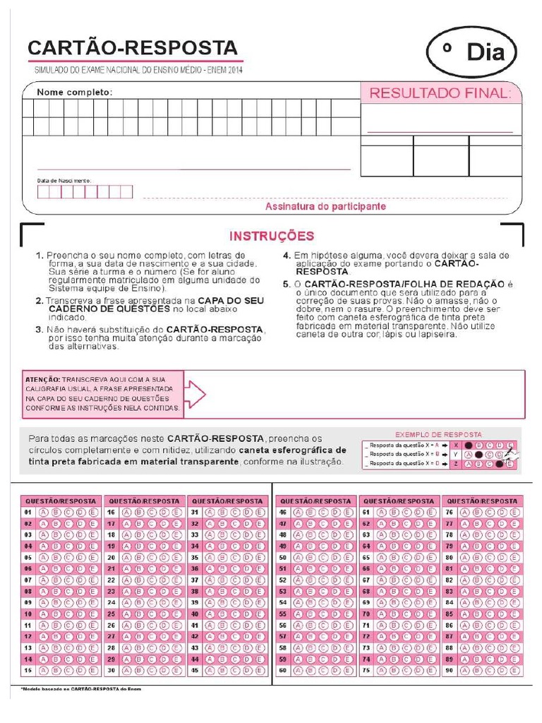 Cartão Resposta 1º Dia | PDF Cartão Resposta 1º Dia | PDF