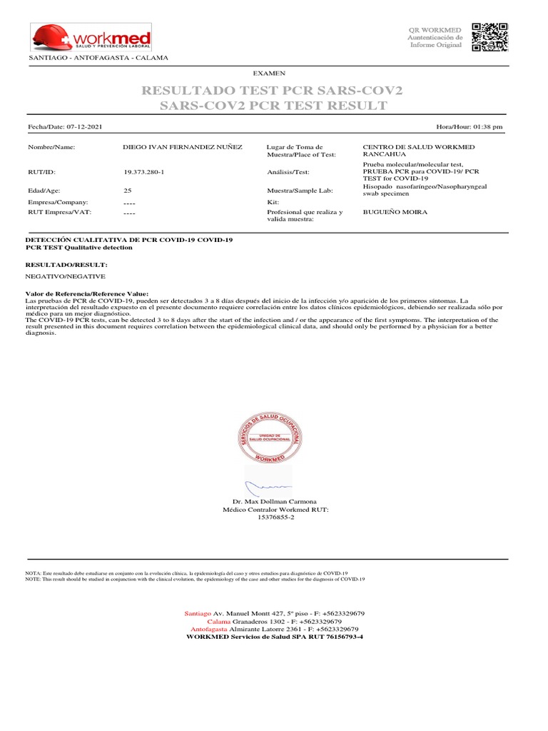 Resultado Test PCR Sars-Cov2 Sars-Cov2 PCR Test Result | PDF
