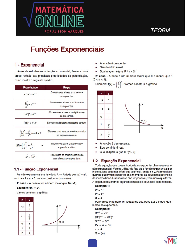 D Func o Es Exponenciais Teoria e Exerci Cios | PDF | Exponenciação ...
