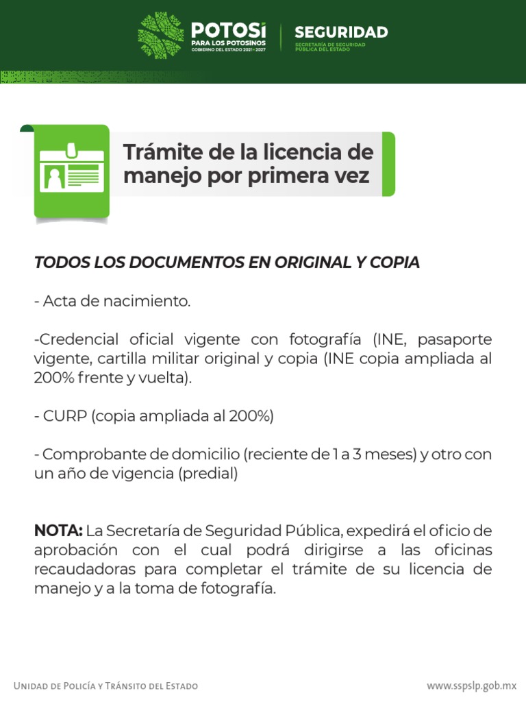 Licencia Primera Vez SLP | PDF
