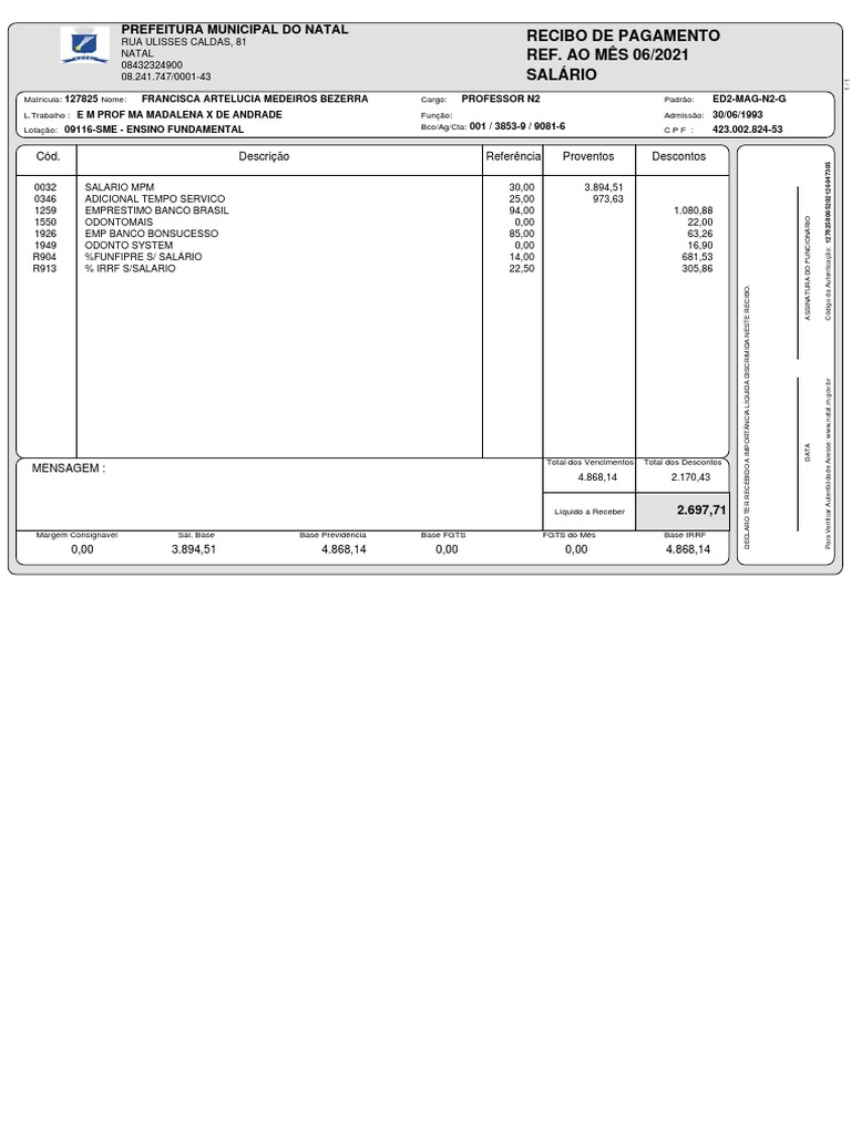 Contracheque Prefeitura | PDF | Business