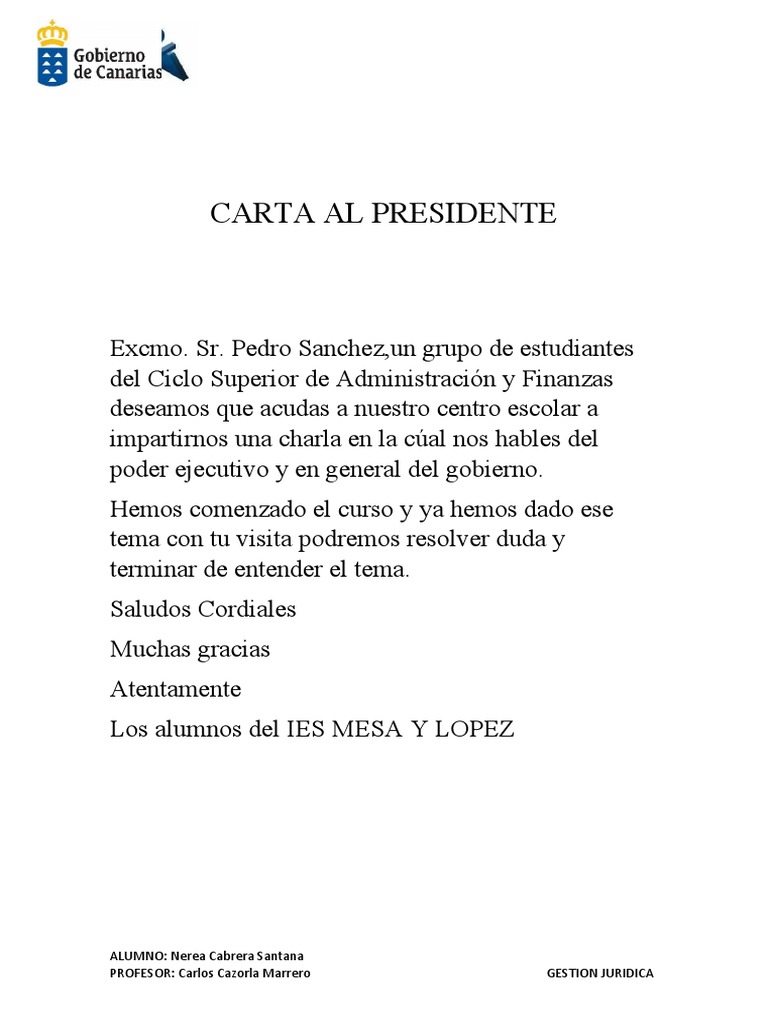 Formato De Carta Formal Al Presidente Rafael Velazco Espaillat, Quien