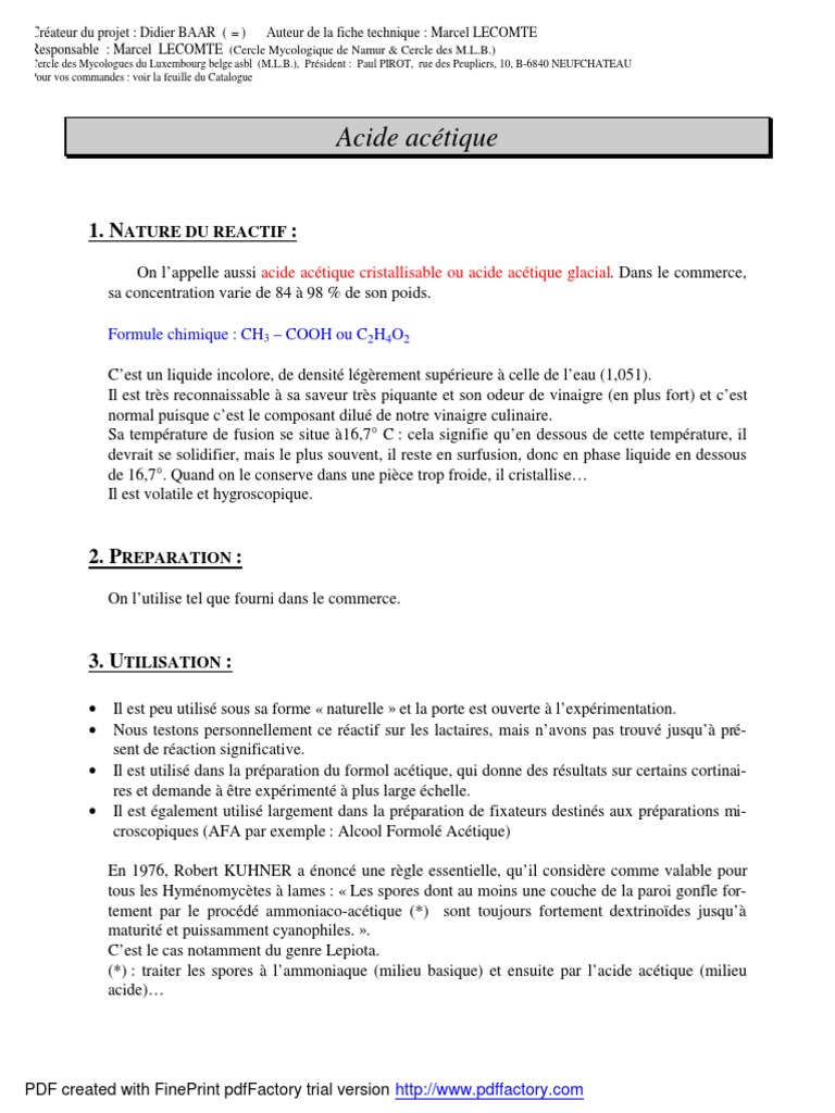 Acide Acetique | PDF | Acide acétique | Acide
