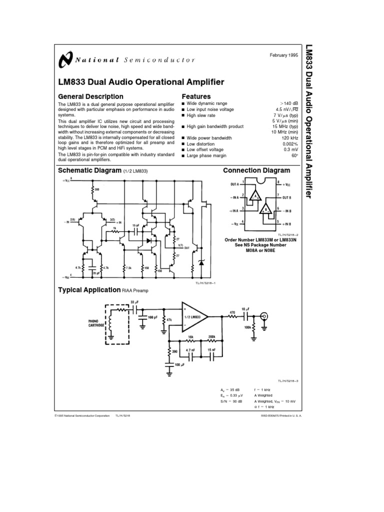 LM 833 | Download Free PDF | Amplifier | Operational Amplifier