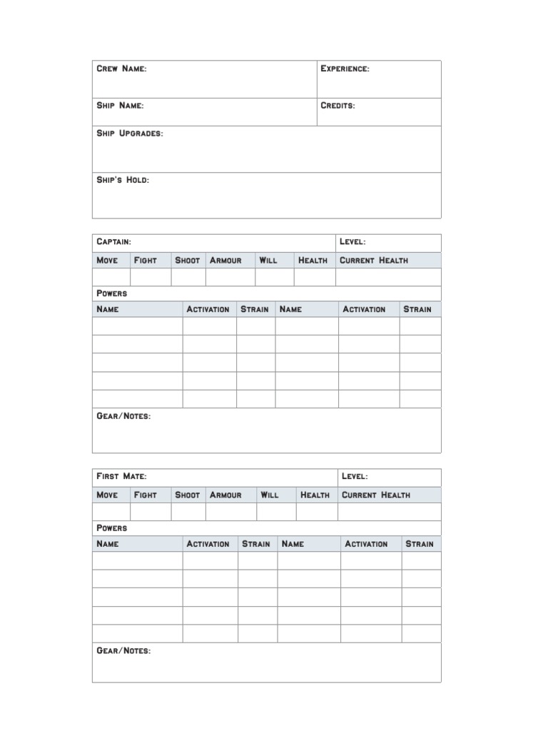 Stargrave Crew Sheet Template | PDF