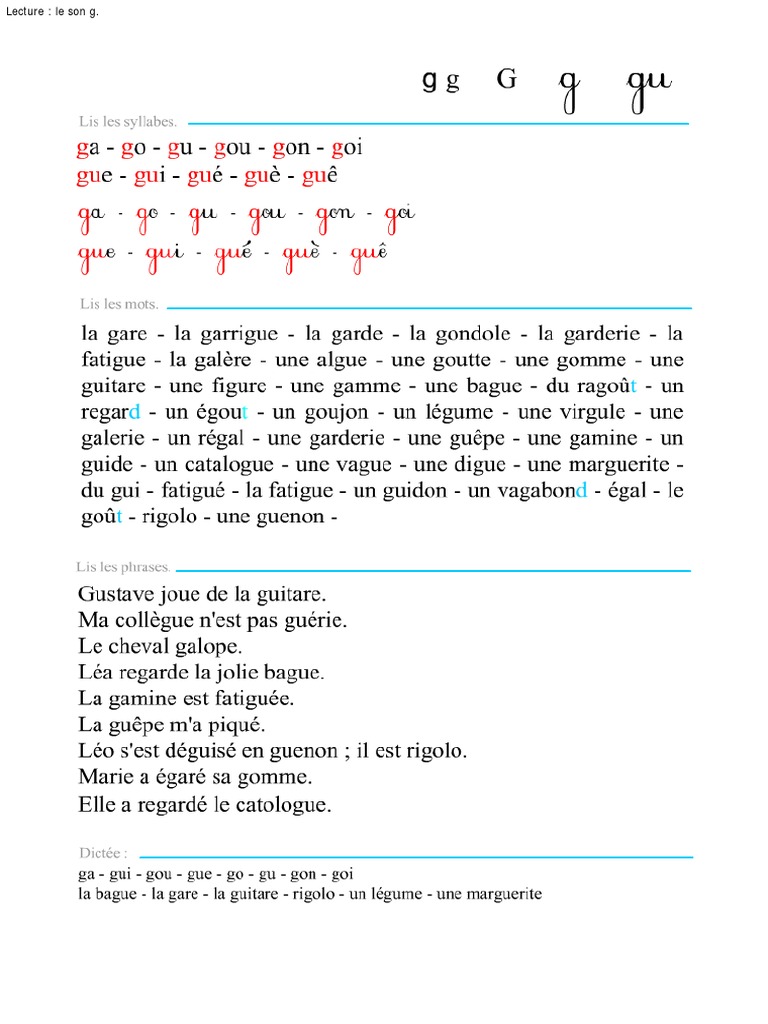 Apprendre le son g en lecture | PDF