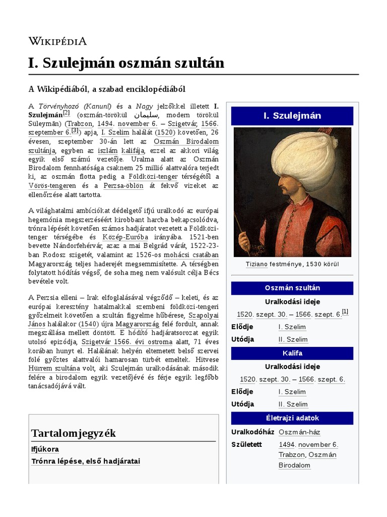 I. Szulejmán Oszmán Szultán | PDF