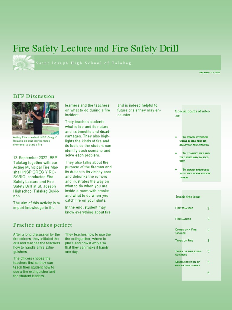 Fire Safety Lecture and Fire Safety Drill: Teaching Fire Prevention and ...