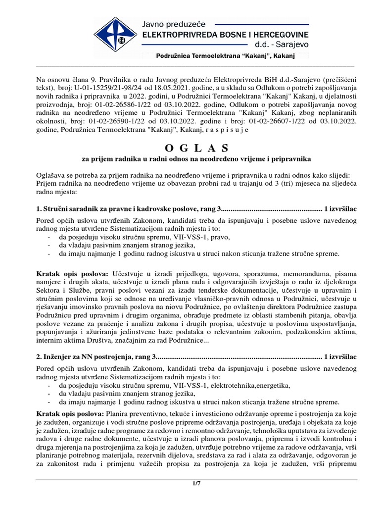 Oglas TE Kakanj 29 - 11 - 22 | PDF